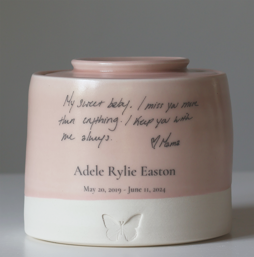 Handmade Cremation Infant Urn with Handwritten Note – modern pottery urn