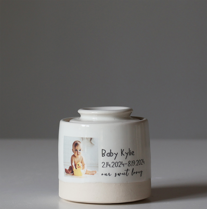 Handmade Custom Photo Infant Urn – modern pottery urn