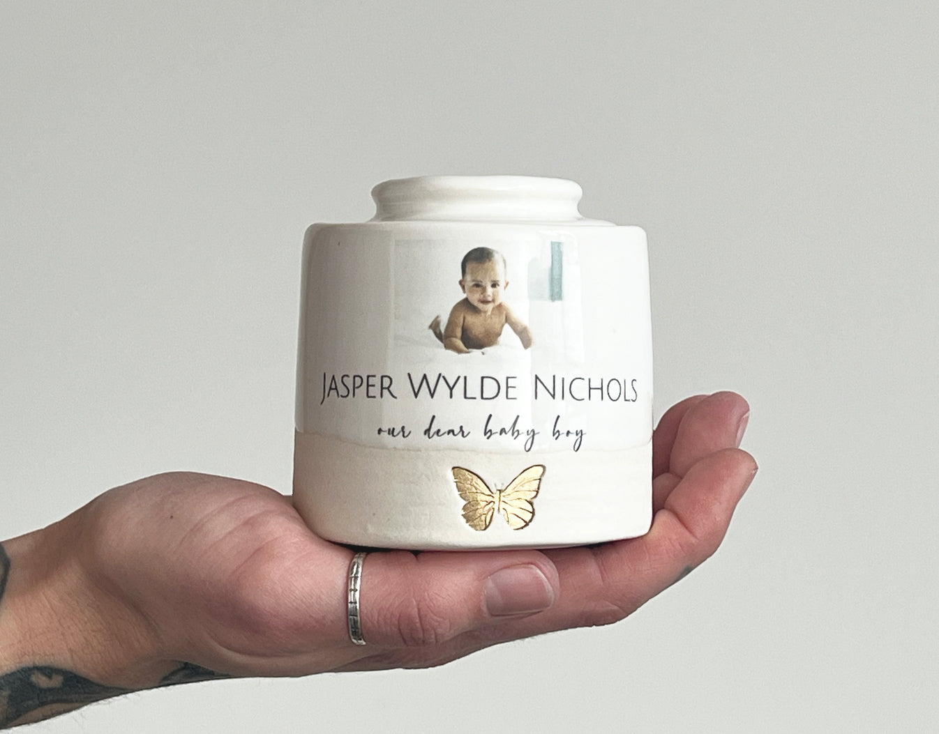 Handmade Custom Photo Infant Urn – modern pottery urn